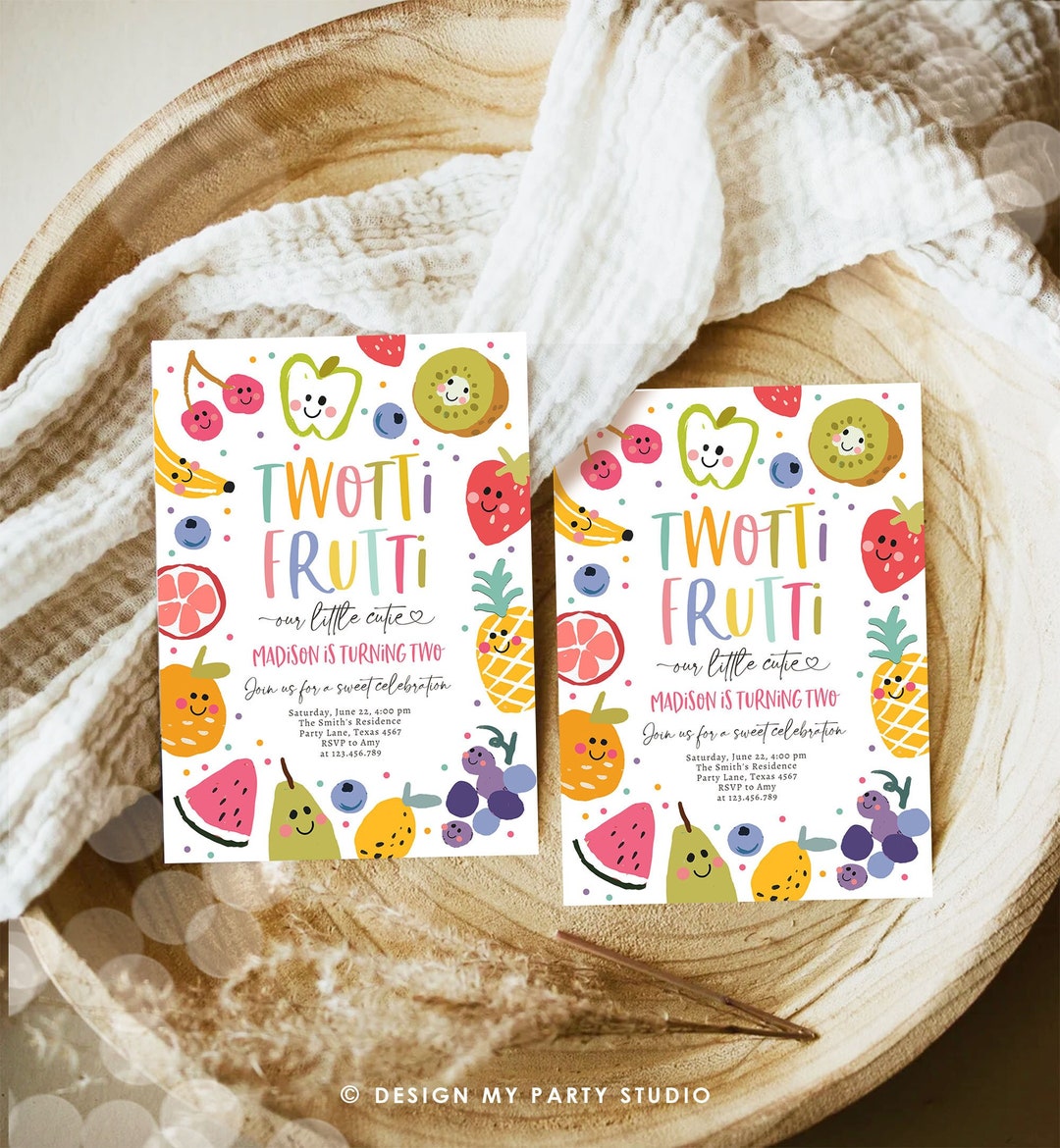 Editable Two-tti Frutti Birthday Invitation Twotti Frutti Party Fruit ...