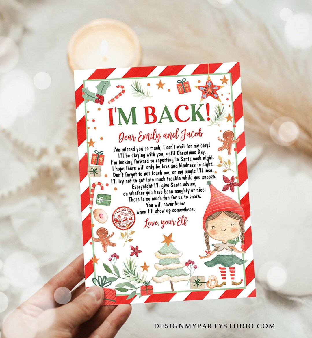 Editable Elf Arrival Letter Return Letter Christmas Elf I'm Back Letter ...