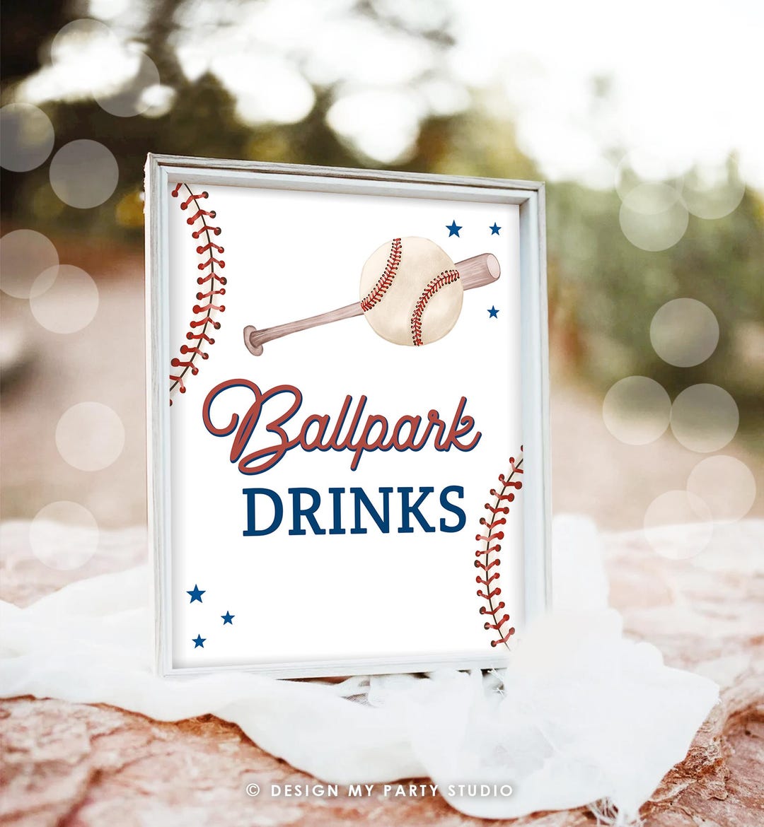 Ballpark Drinks Baseball Sign Baseball Birthday Baby Shower Party Drink ...
