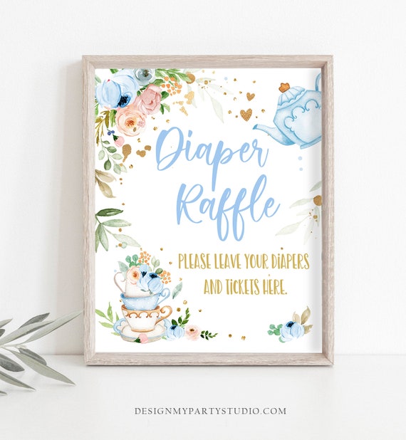 Diaper Raffle Sign Tea Party Favors Baby Shower Diapers and Tickets ...