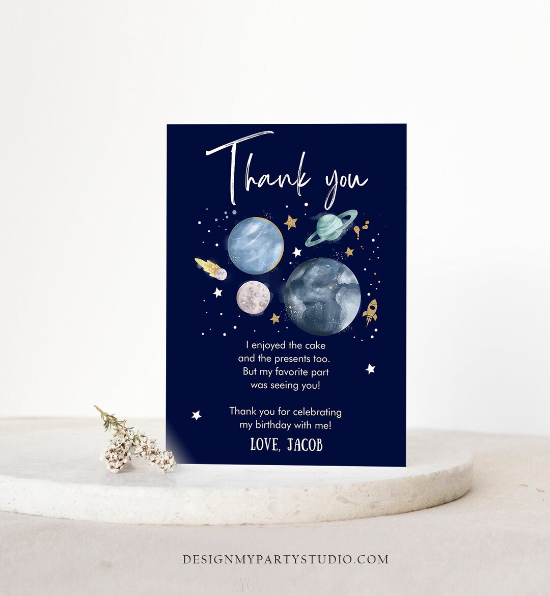Editable Space Birthday Thank You Card Space Astronaut to the Moon ...
