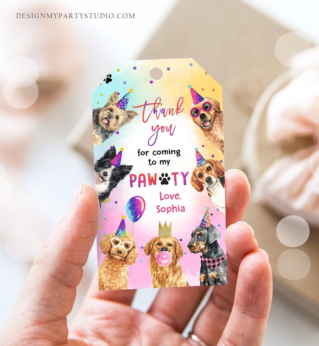 Editable Dogs Favor Tag Dog Birthday Thank You Tags Girl Puppy Birthday ...