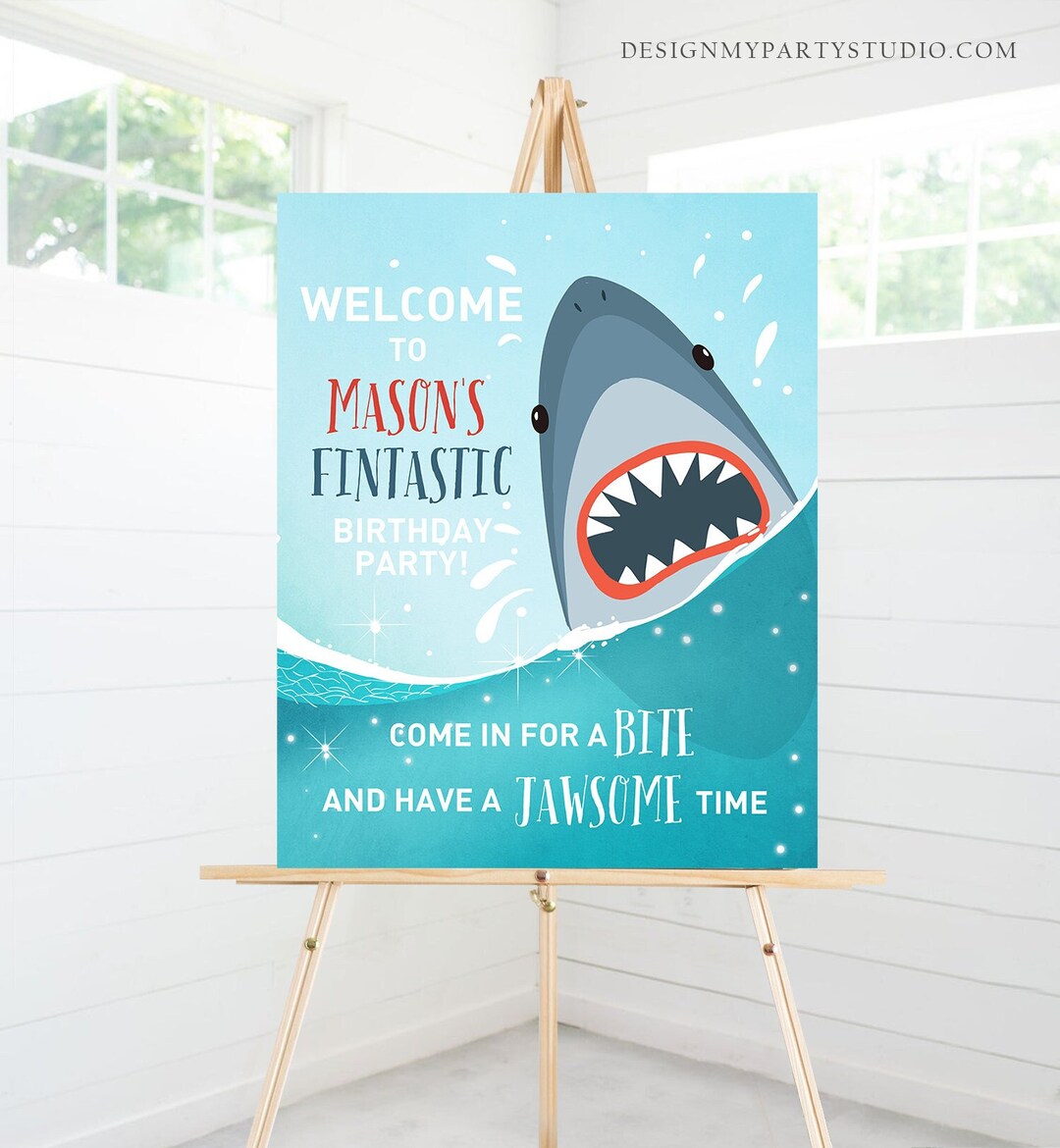 Editable Shark Welcome Sign Shark Birthday Sign Under the Sea ...