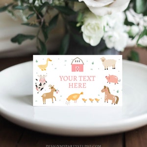 Editable Farm Animals Food Labels Barnyard Birthday Food Card Tent Card ...