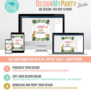 Editable Custom Sign Dinosaurs Dino Sign Birthday Decor Animals Table ...