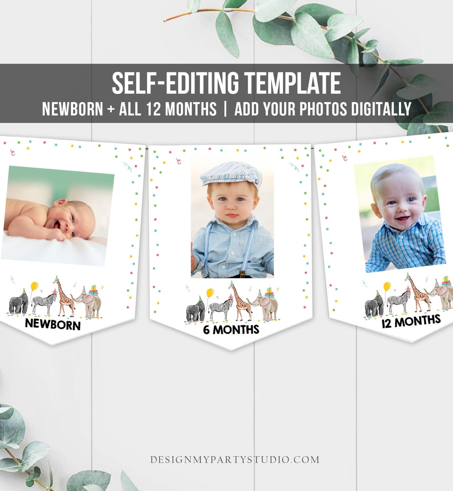 Editable Monthly Photo Banner First Birthday Banner Party - Etsy