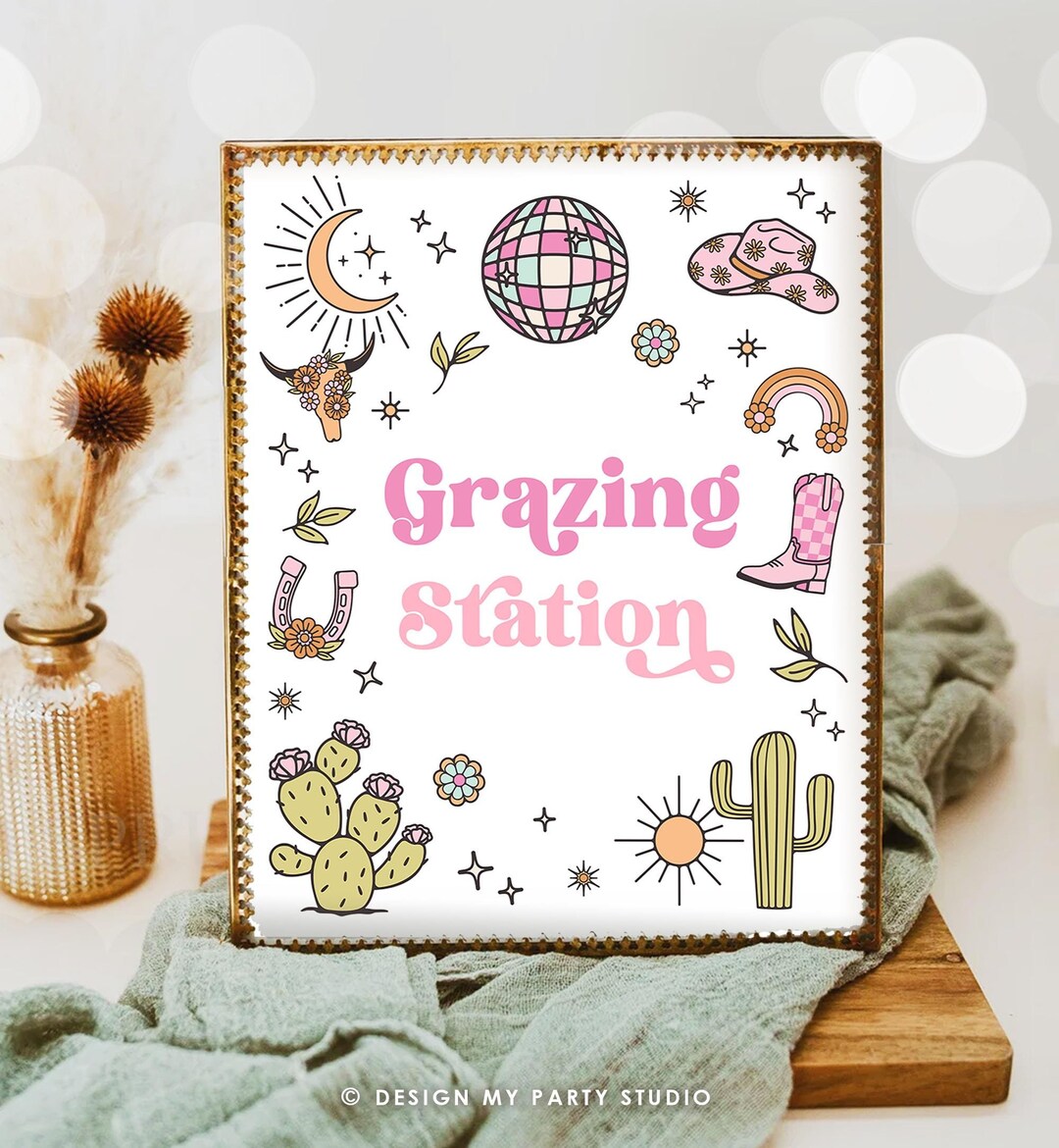 Grazing Station Sign Space Cowgirl Birthday Party Sign Food Disco ...