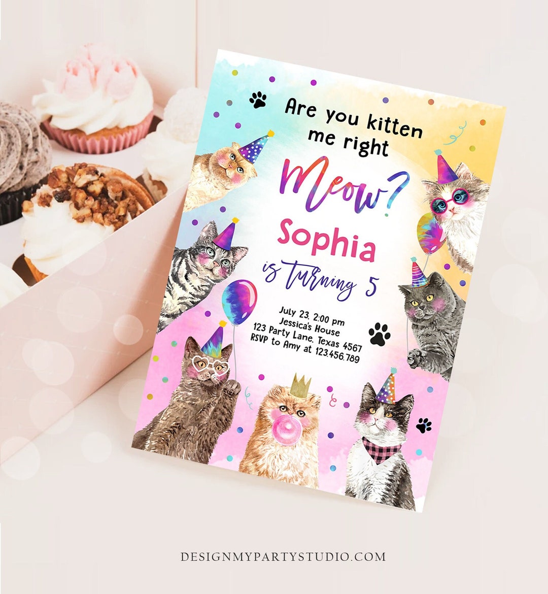 Editable Cat Birthday Party Invitation Kitten Birthday Invite Kitten Me ...