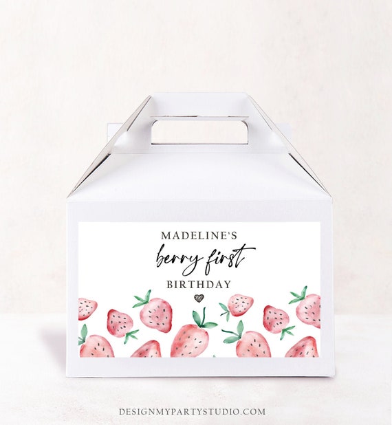 Editable Strawberry Gable Gift Box Label Strawberries 1st Birthday ...