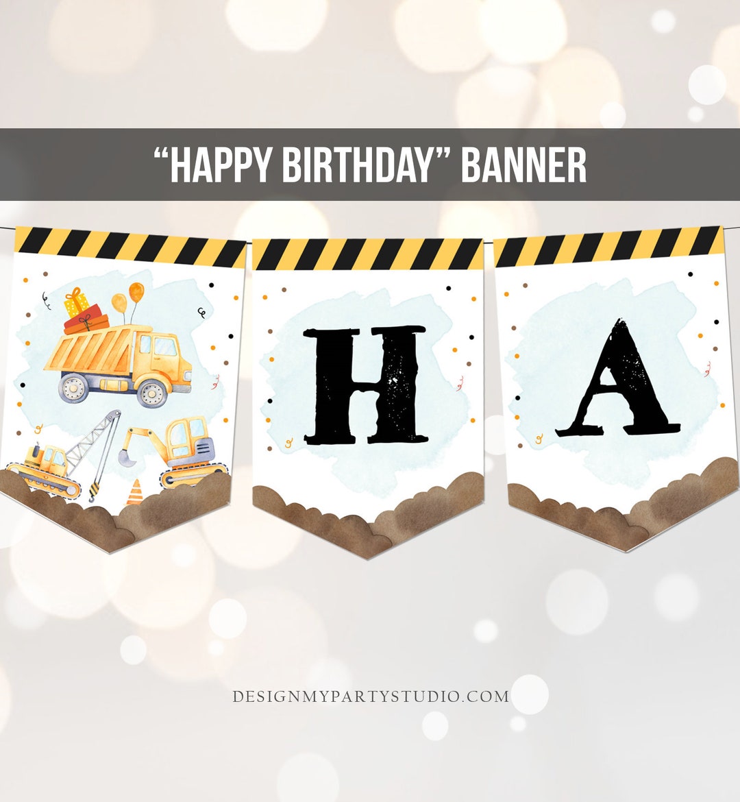 Happy Birthday Banner Construction Birthday Banner Boy Yellow Dump ...