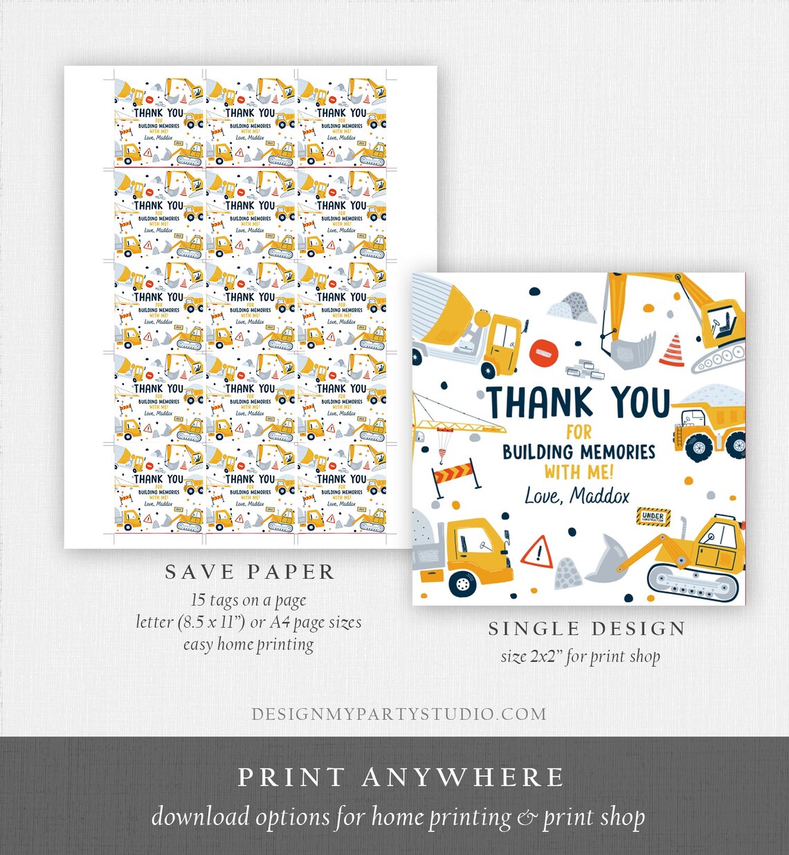 Editable Construction Favor Tag Gift Tag Birthday Favors Sticker Boy ...