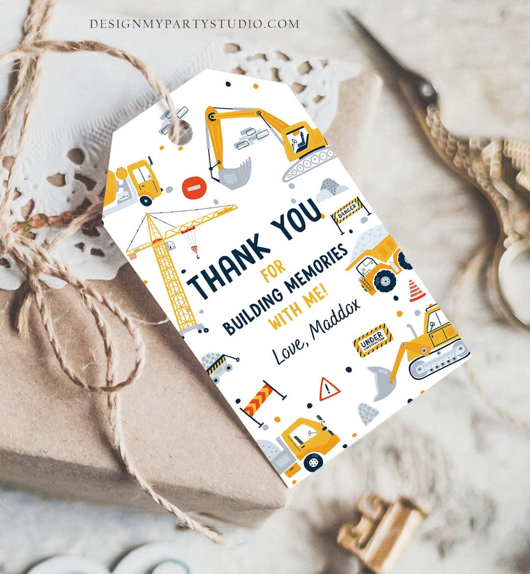 Editable Construction Thank You Tags Construction Birthday - Etsy