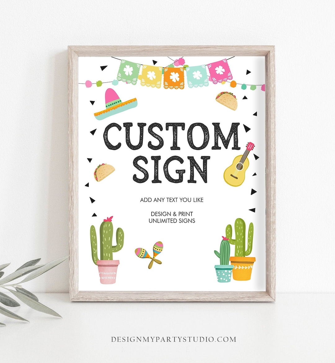 Editable Custom Sign Fiesta Cactus Sign Fiesta Decor Succulent Table ...