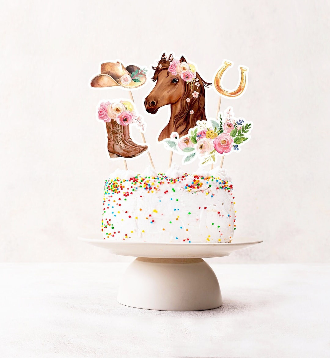Printable Horse Cake Topper Horse Centerpieces Saddle up Watercolor ...