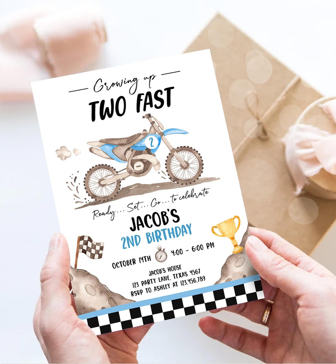 Editable Dirt Bike Birthday Invitation Growing up Two Fast Motorbike ...