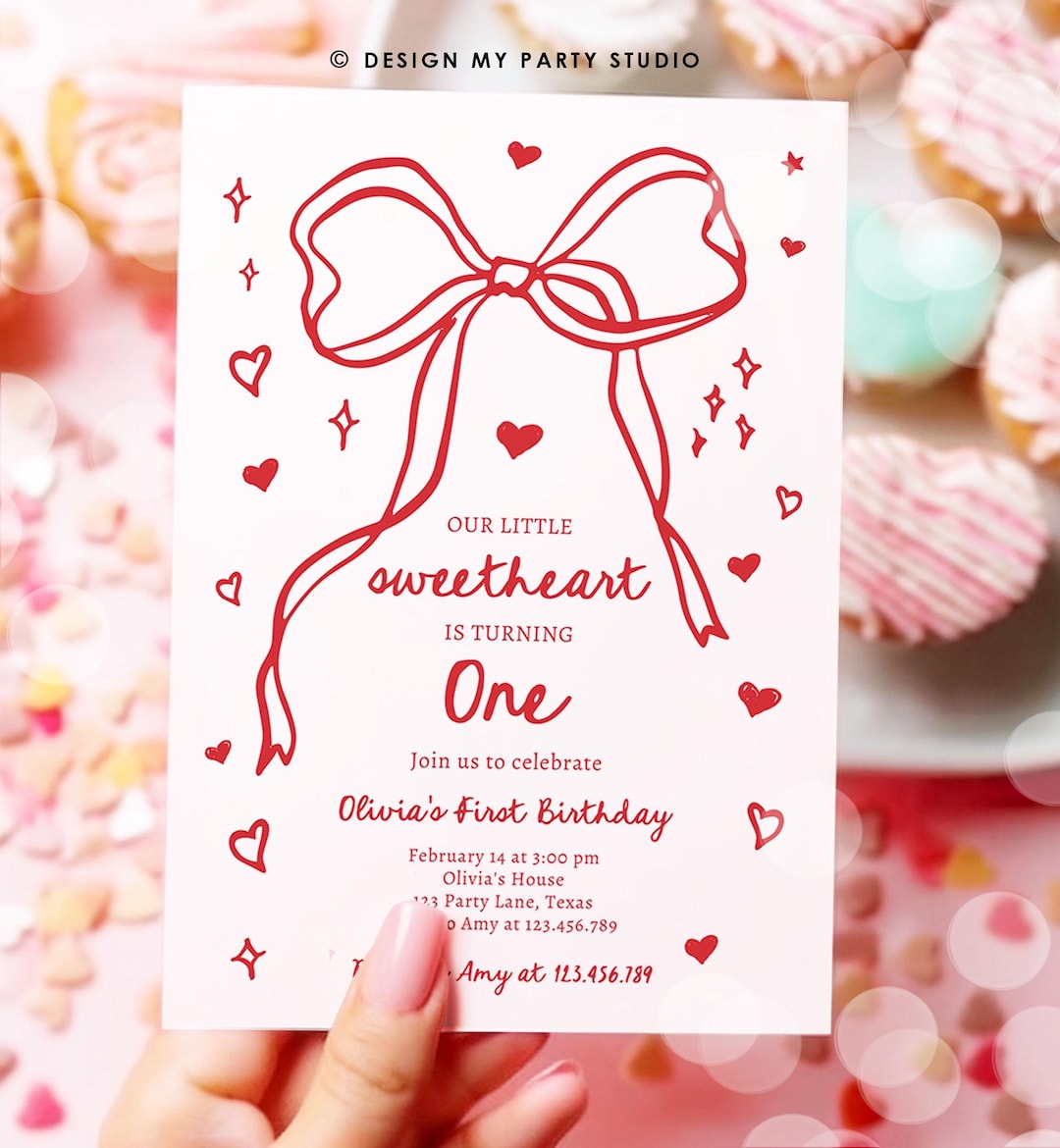 Editable Sweetheart Birthday Invitation Girls Pink Hearts Valentine ...