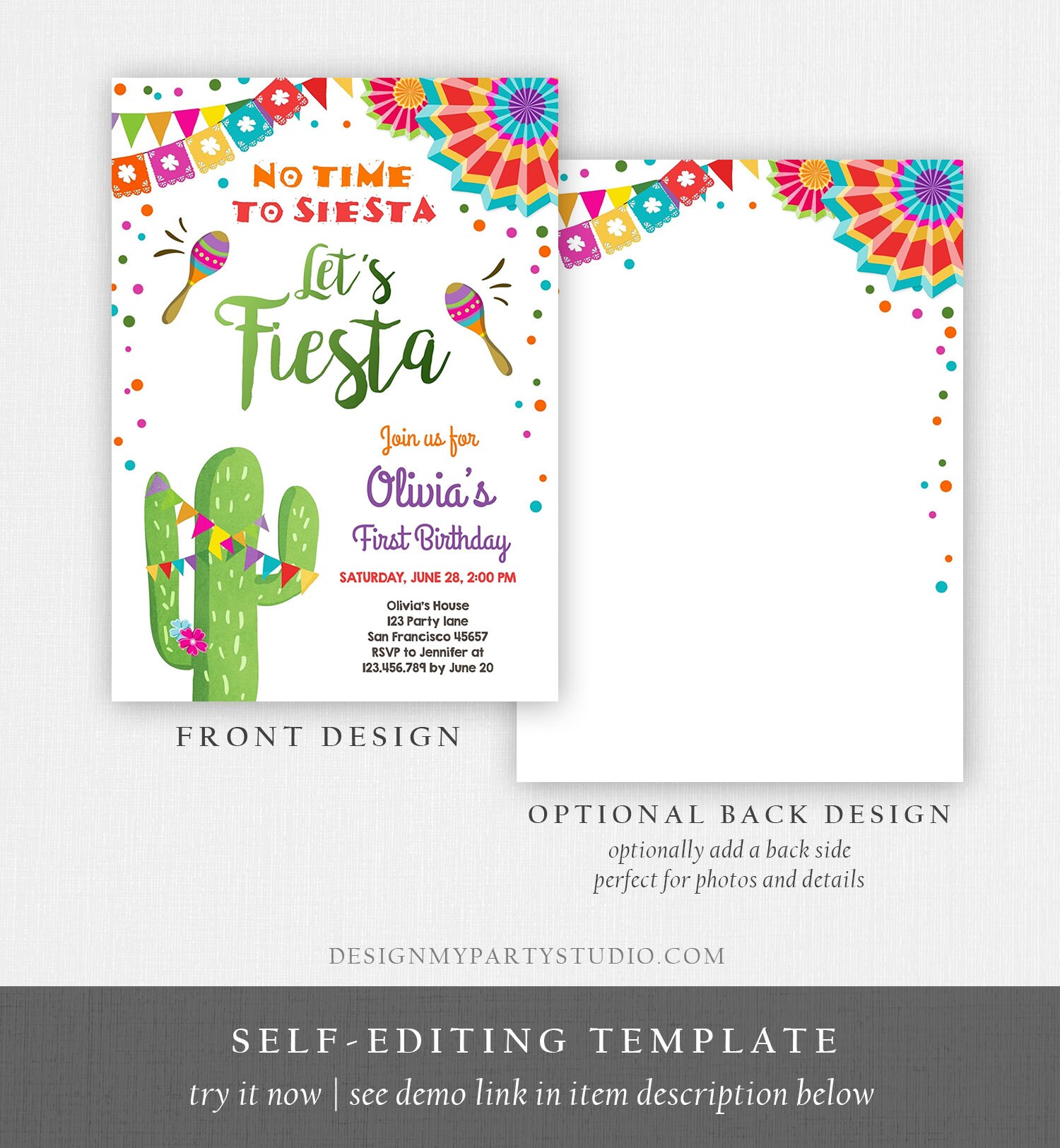 Editable Let's Fiesta Birthday Invitation No Time to | Etsy