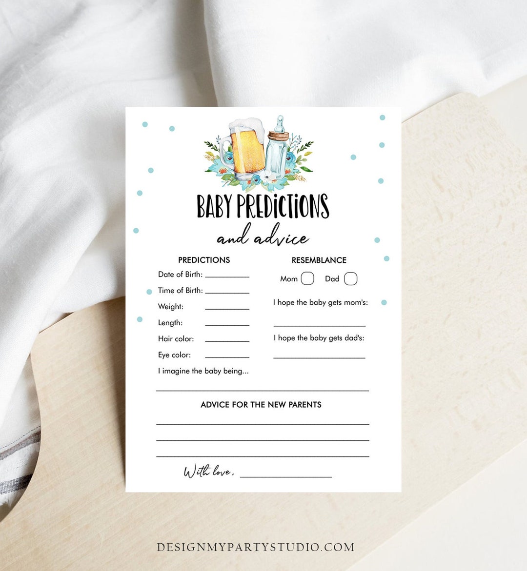 Editable Baby Predictions Baby Shower Game Advice for Parents Greenery ...