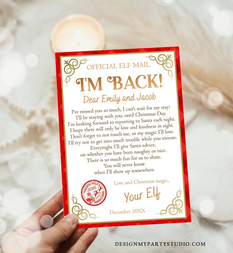 Editable Elf Arrival Letter Return Letter Christmas Elf I'm Back Elf ...