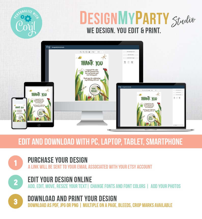 Editable Thank You Card Bug Thank You Note Bug Birthday Insect - Etsy