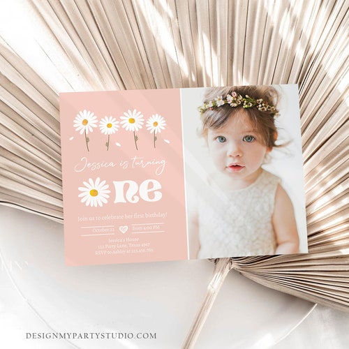Daisy First Birthday Party Invitation Template Daisy Birthday - Etsy