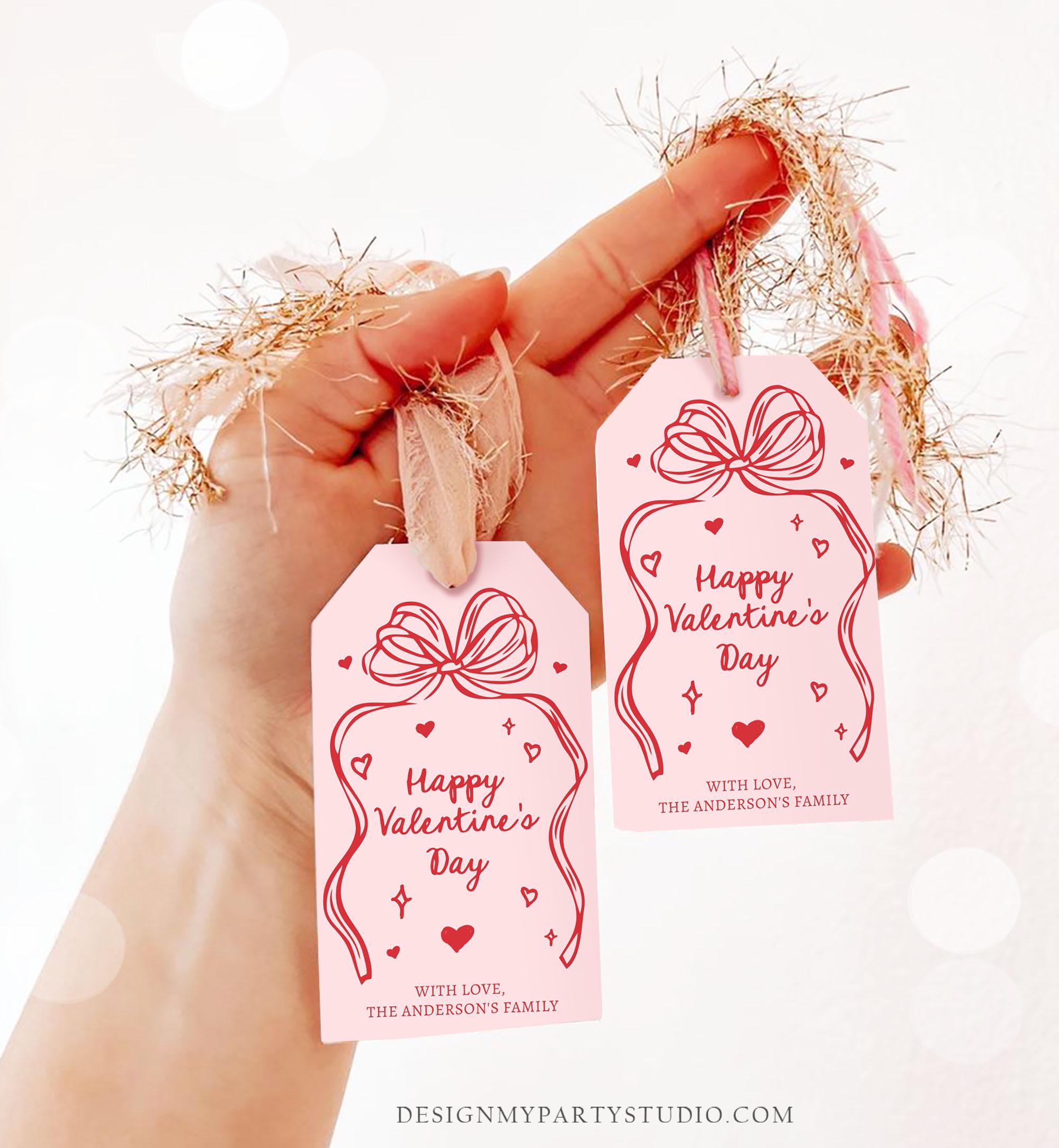 Editable Valentine's Day Tag Pink Red Bow Valentine Gift Tag Doodle ...