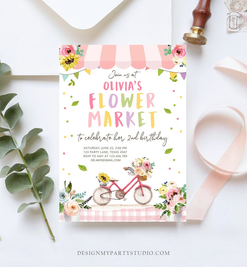 Editable Flower Market Birthday Invitation Home Grown Farmers Farm ...