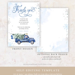 Editable Winter Truck Thank You Card Boy Birthday Winter Onederland ...