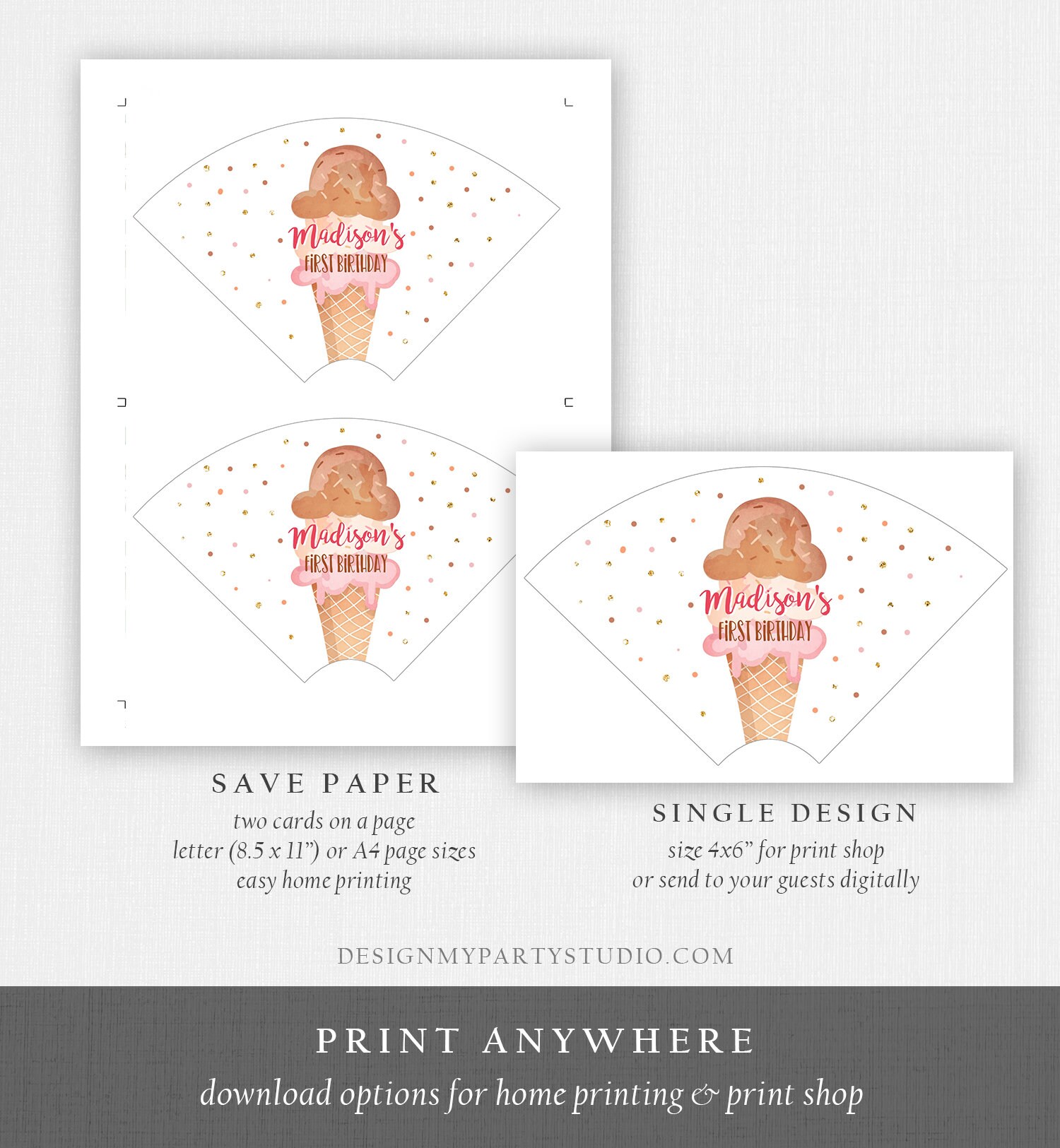 Editable Ice Cream Cone Wrapper Ice Cream Label Ice Cream - Etsy