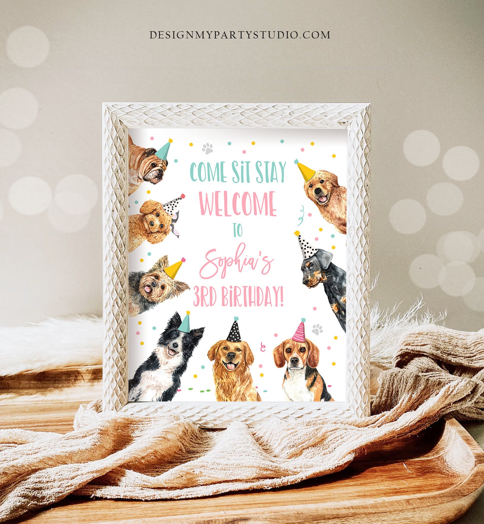 Editable Puppy Dog Birthday Party Welcome Sign Puppy Birthday Pink Pet ...