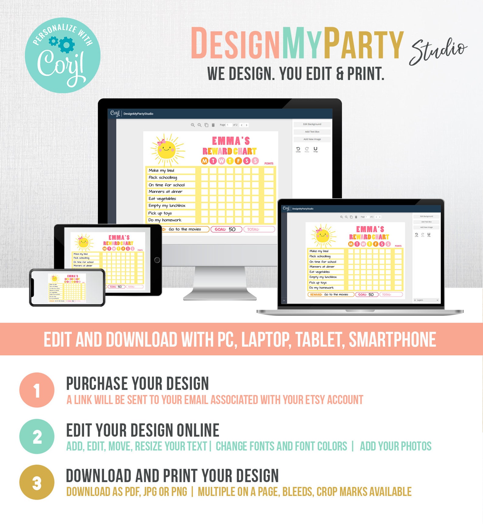 Editable Sunshine Reward Chart for Girls Printable Sunshine | Etsy