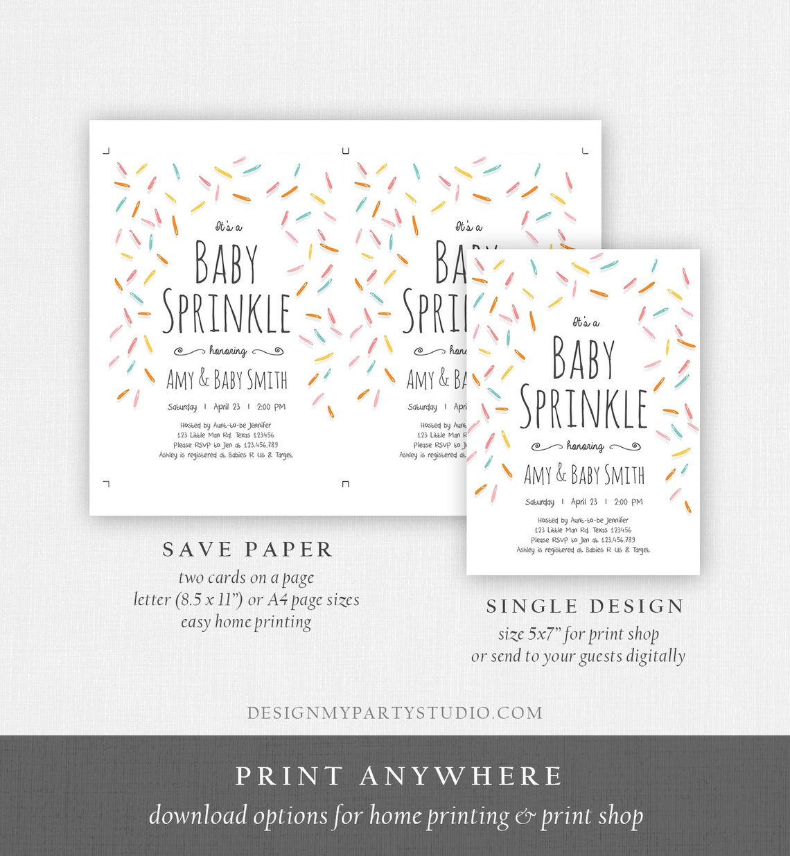 Editable Baby Sprinkle Shower Invitation Baby Shower Coed Shower Gender ...