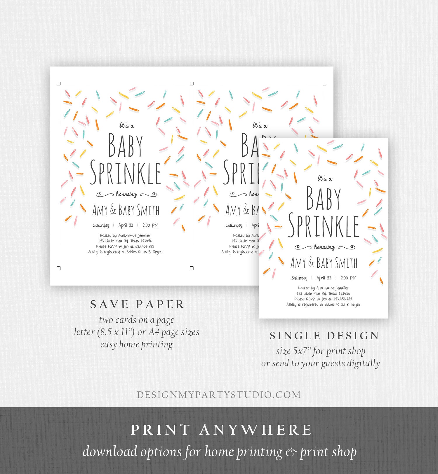 Editable Baby Sprinkle Shower Invitation Baby Shower Coed Shower Gender ...