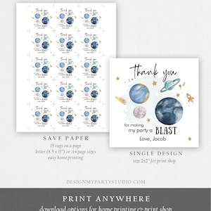 Editable Outer Space Favor Tags Space Birthday Thank You Sticker Galaxy ...