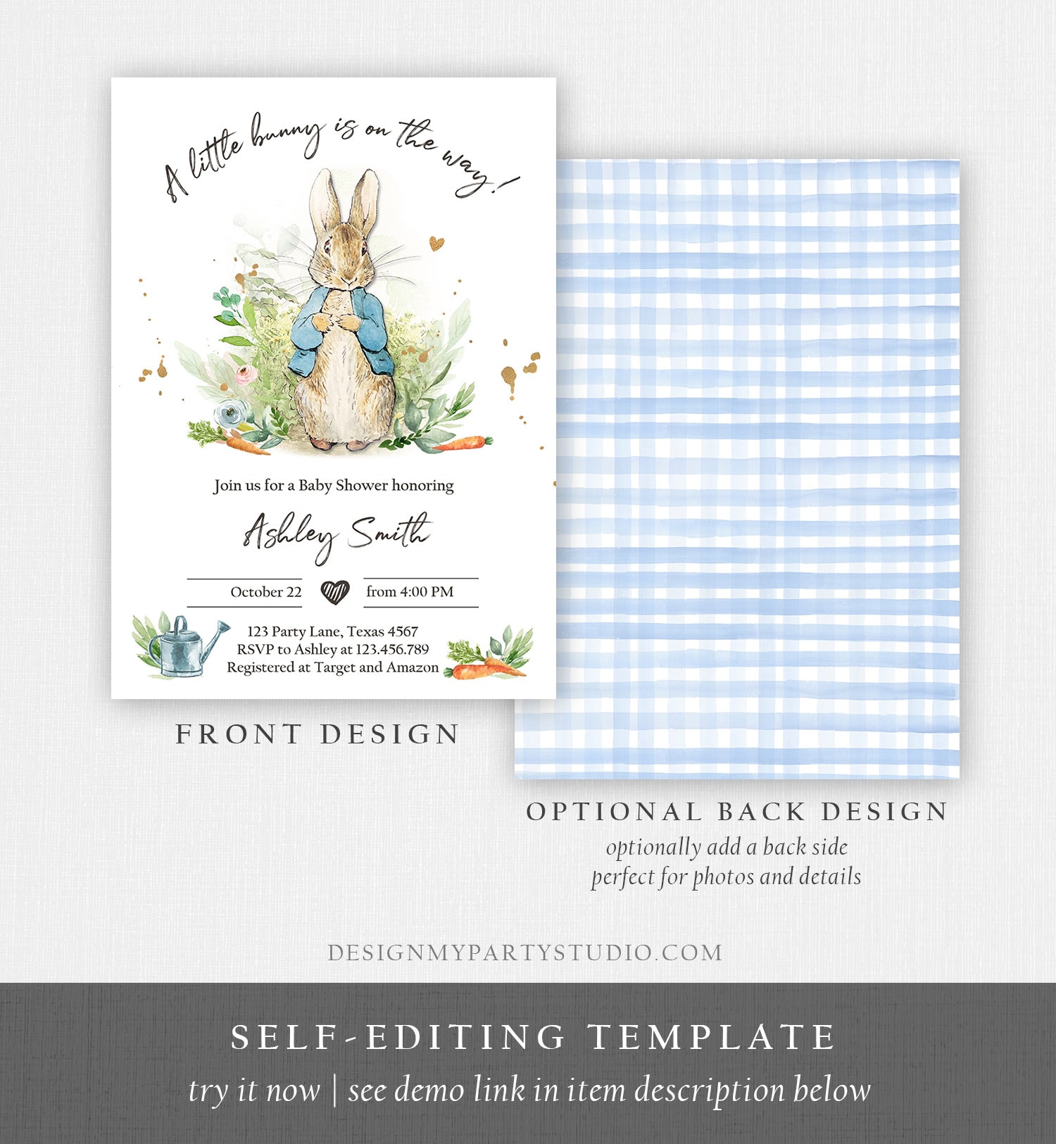 Invitations & Announcements Editable Peter Rabbit Baby Shower ...