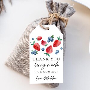 Editable Strawberry Blueberry Favor Tags Berry First Birthday Thank You ...
