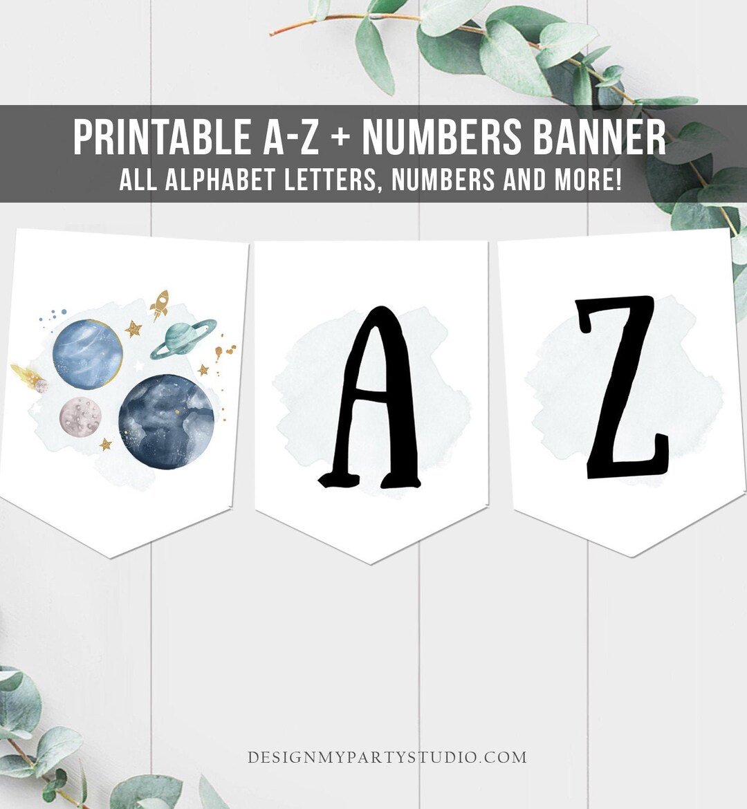Space Alphabet Banner Letters A to Z Numbers Space Birthday Banner Boy ...