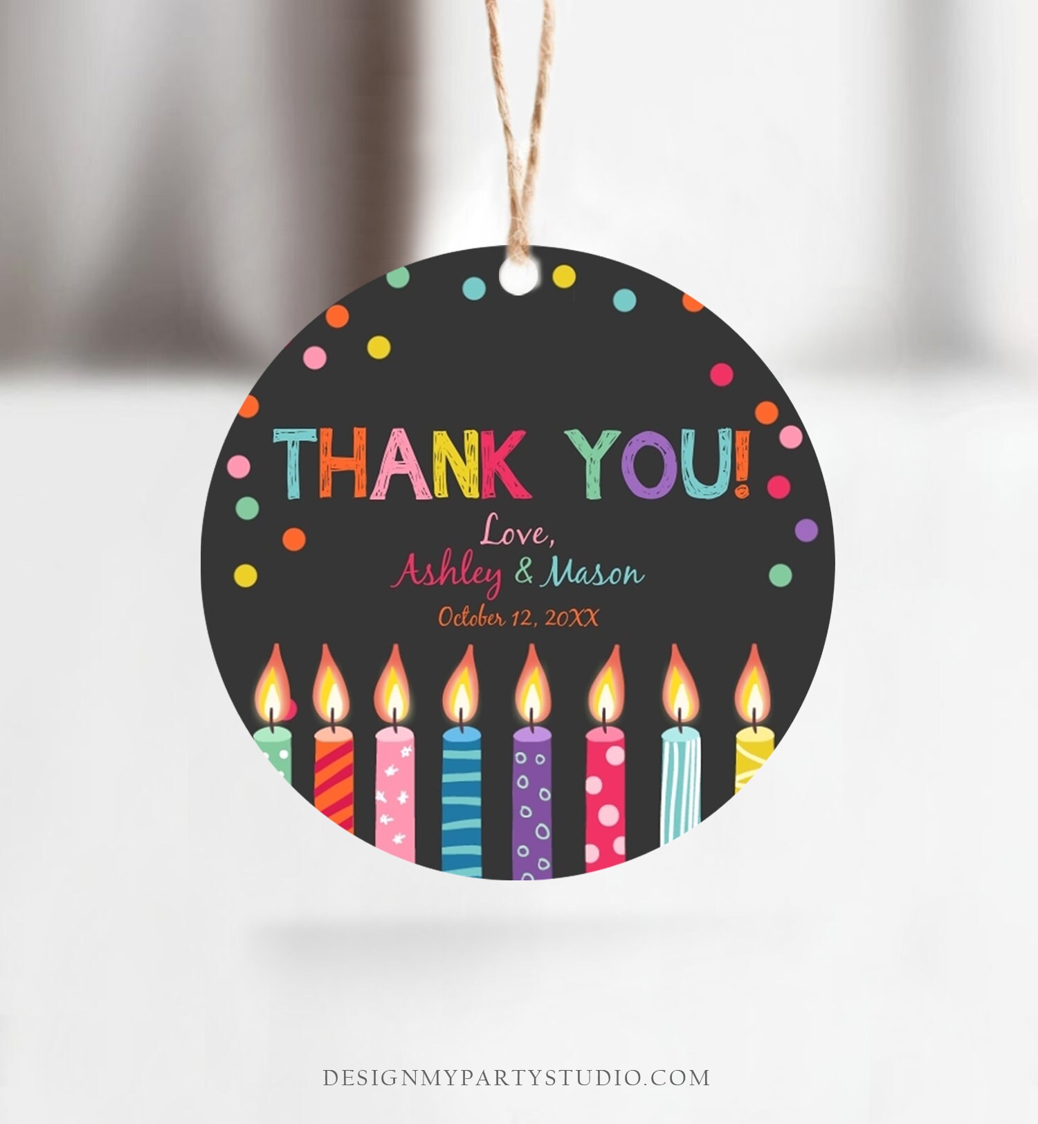 Editable Candles Favor Tags Joint Twin Birthday Thank You Tags | Etsy