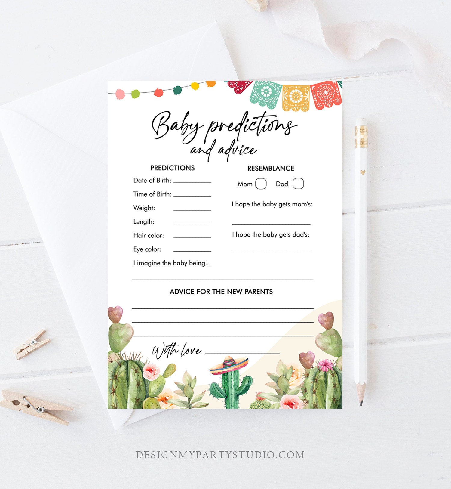 Editable Baby Predictions Fiesta Baby Shower Game Advice for - Etsy