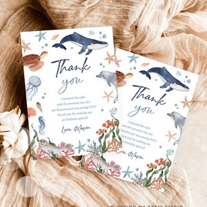Editable Under the Sea Thank You Card Sea Ocean Animals Life Birthday ...