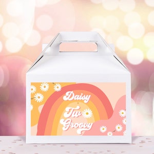 Editable Groovy Birthday Party Gable Box Favor Label Hippie 70's Gift ...