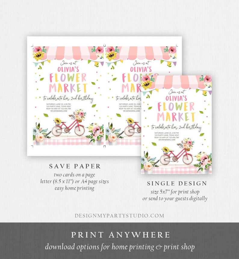 Editable Flower Market Birthday Invitation Home Grown Farmers Farm ...