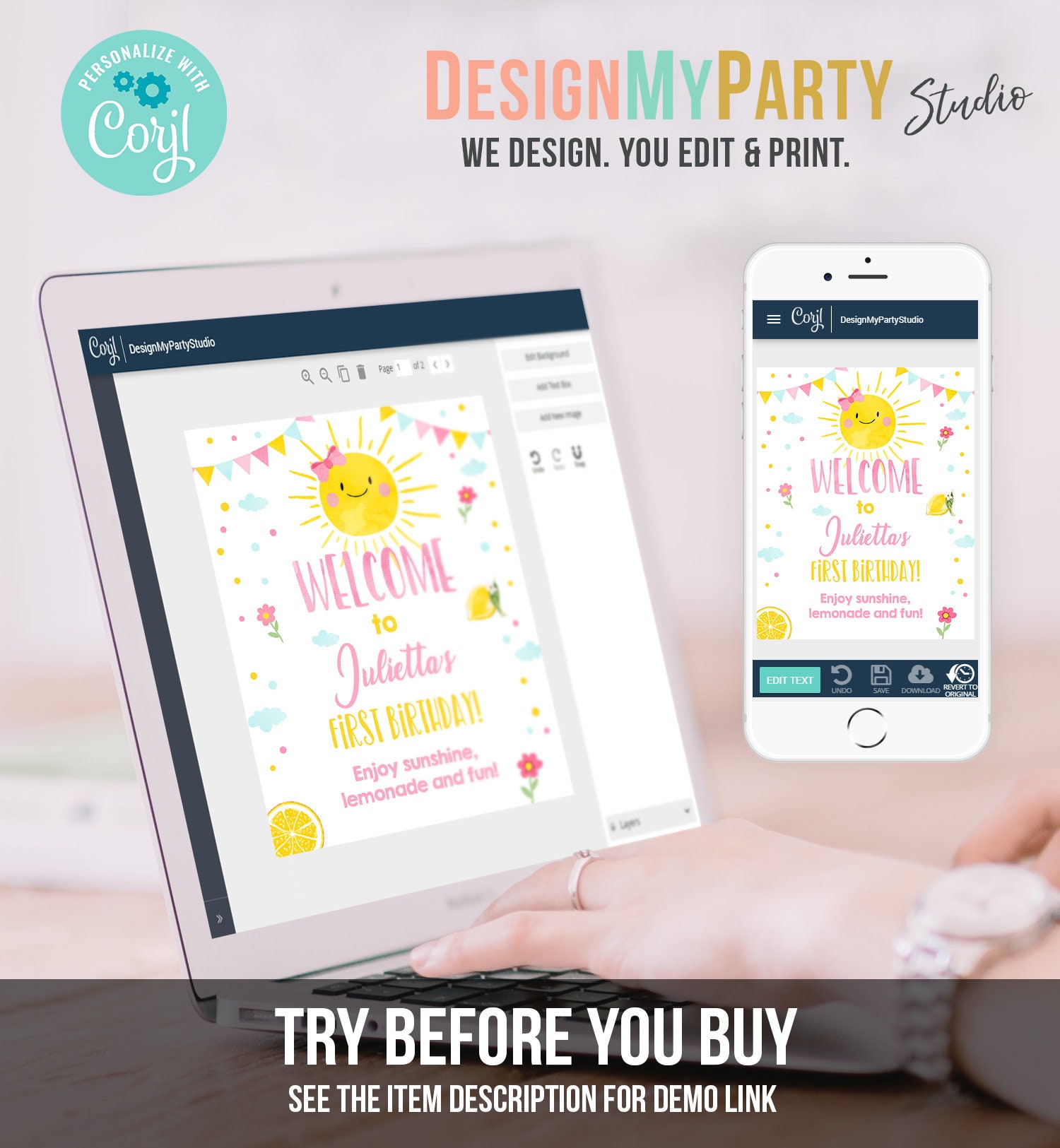Editable Sunshine Welcome Sign Little Sunshine Birthday Party Pink Girl ...