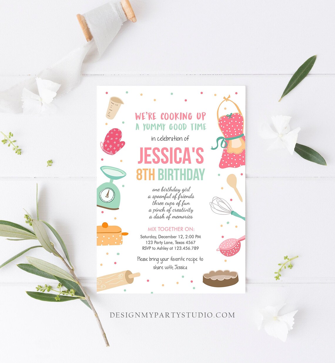 Editable Kids Kitchen Cooking Birthday Invitation Pink Girl - Etsy