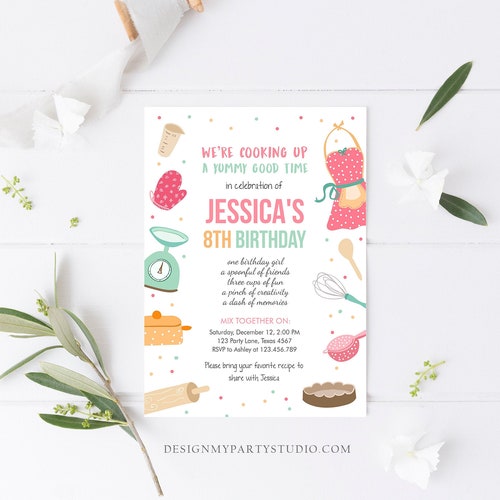 Editable Kids Kitchen Cooking Birthday Invitation Pink Girl - Etsy