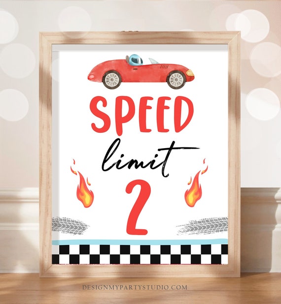 Speed Limit Race Car Sign Race Car Birthday Party Sign Two - Etsy