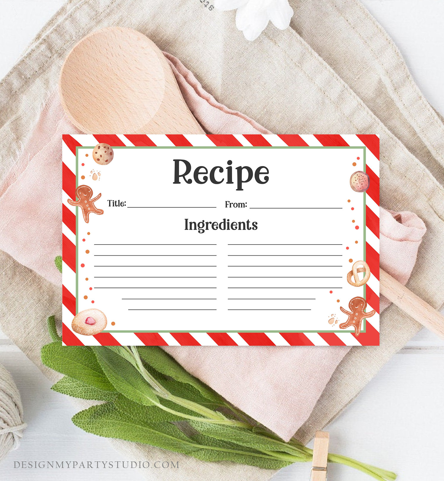 Editable Cookie Recipe Cards Cookie Exchange Christmas Holiday - Etsy