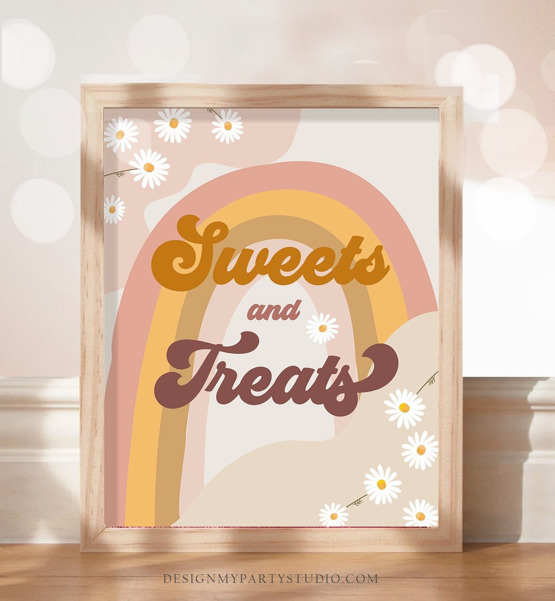 Retro Daisy Birthday Party Sweets and Treats Sign Groovy Floral 70's ...