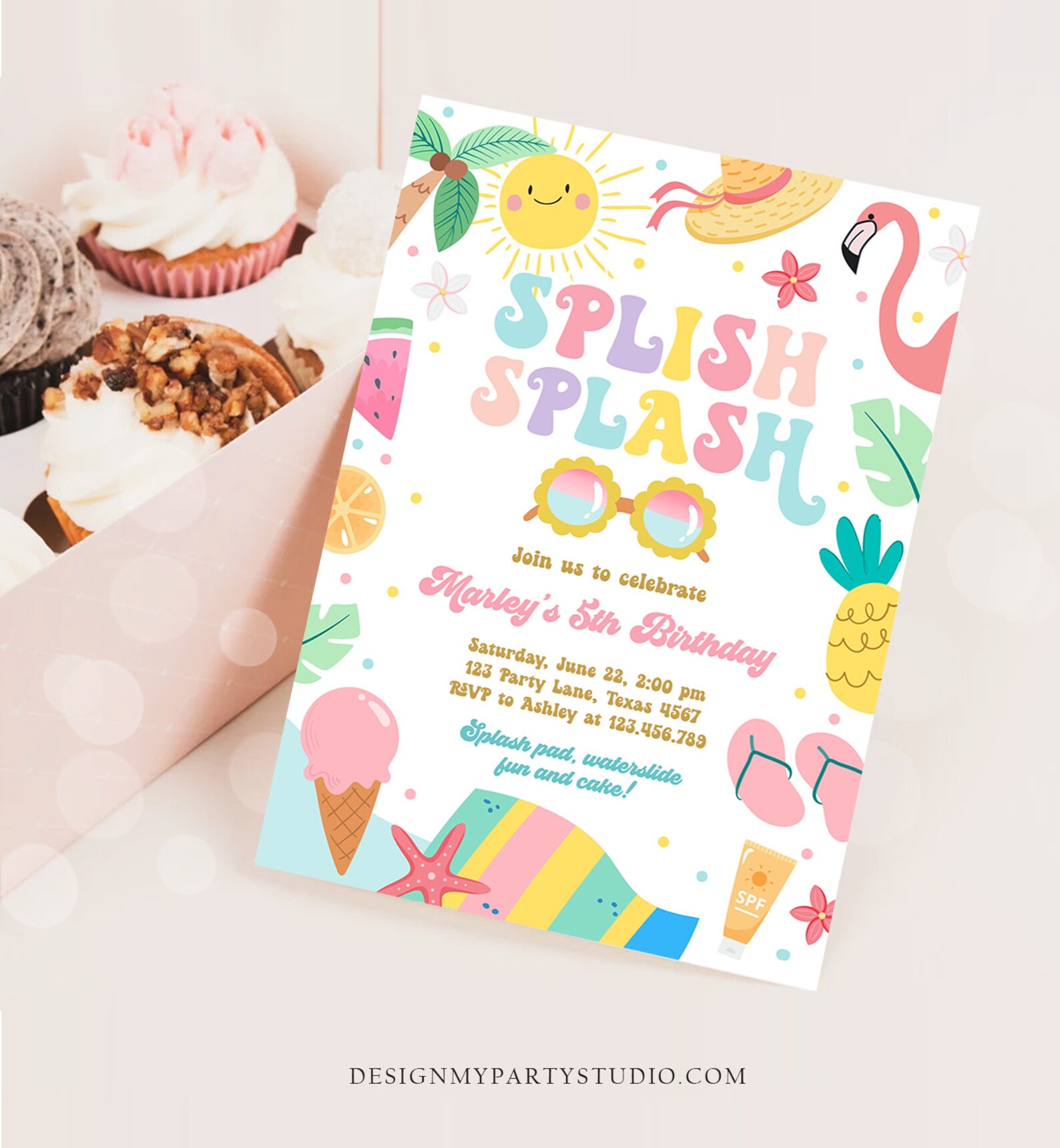 Editable Splish Splash Birthday Invitation Pool Party Girl Summer ...
