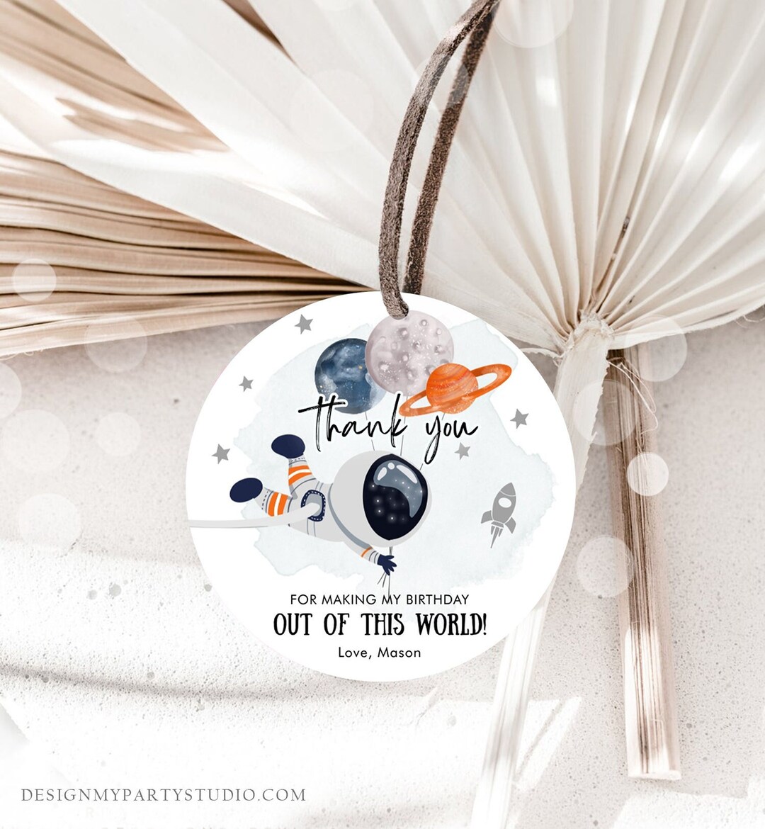 Editable Outer Space Favor Tags Astronaut Birthday Thank You Sticker ...